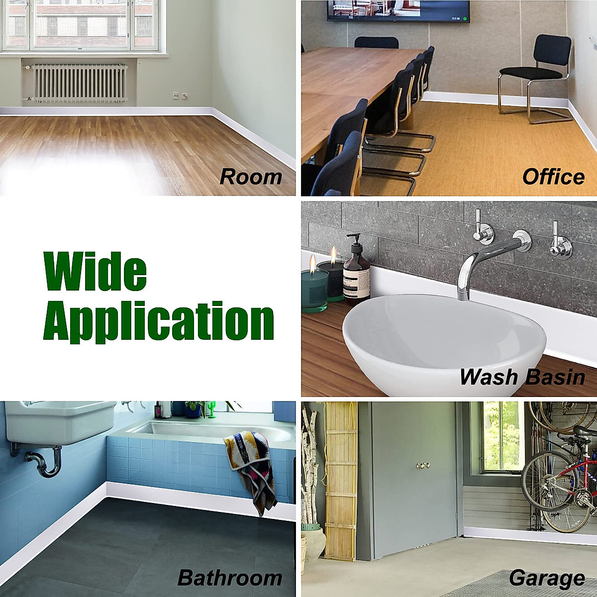 Flexible Baseboard Molding Trim, Vinyl Baseboard Molding 4 Inch x 20 Feet Self-Adhesive Peel and Stick Baseboard White for Wall Base Cove Base, Bedroom, Kitchen, Dining Room, Office, Rubber Baseboard