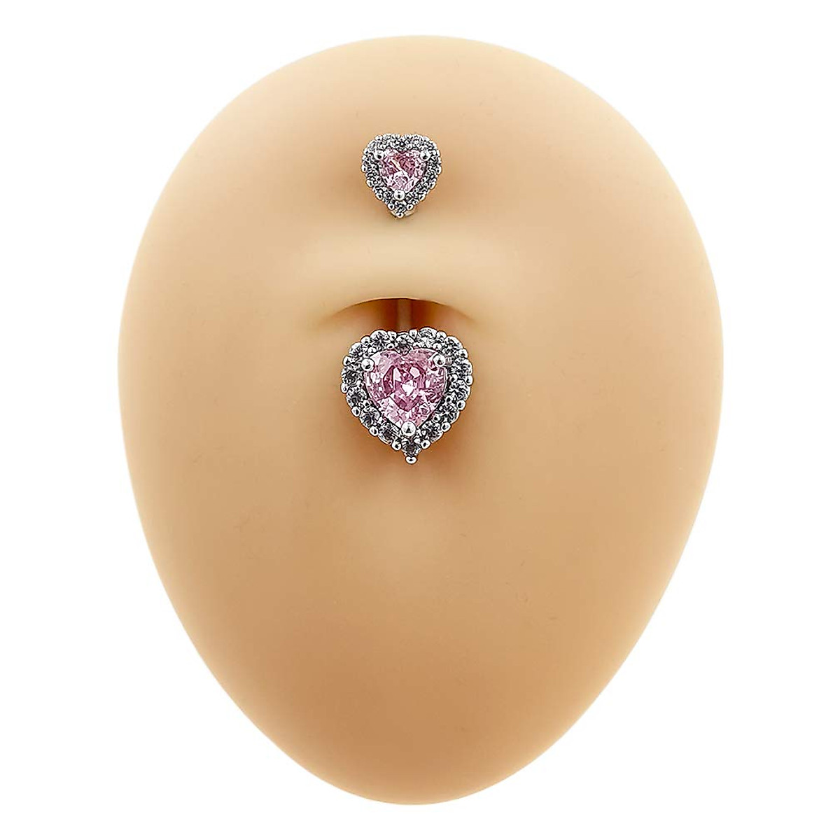 Excepro 1PC 14G(1.6mm) Double Heart Diamond Cubic Zirconia Navel Belly Button Ring 316L Surgical Steel Piercing Jewelry