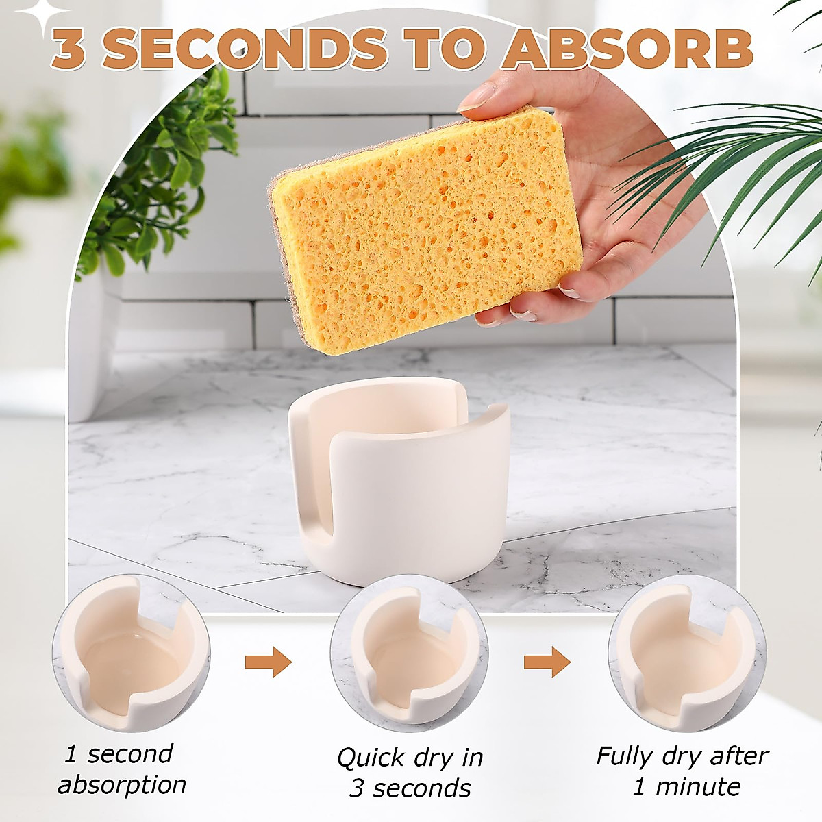 BOJDOPIE Diatomite Sponge Holder for Kitchen Sink, Water Absorbing Sink Stone Drying Caddy, Quick Dry Dish Sponge Organizer for Kitchen Bathroom (Beige)