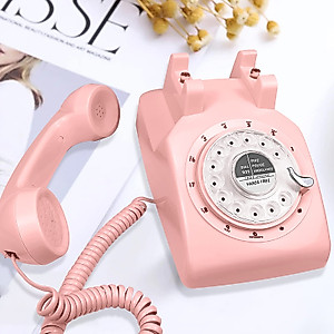 GloDeals 1960's Style Pink Retro Rotary Phone Old Fashioned Dial Retro Landline Phones for Home Decor Collector Gifts