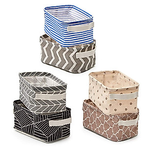 EZOWare 6 Pcs Small Foldable Storage Bins Baskets, Collapsible Linen Canvas Fabric Organizer Containers with Handles for Bathroom Toys Nursery Kids Toddlers Home and Office - Multi, 10 x 6.5 x 5 inch