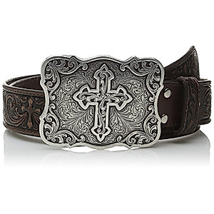 Nocona Belt Co. Women's Nocona Scroll Embose Cross Buckle Belt, Brown, Small