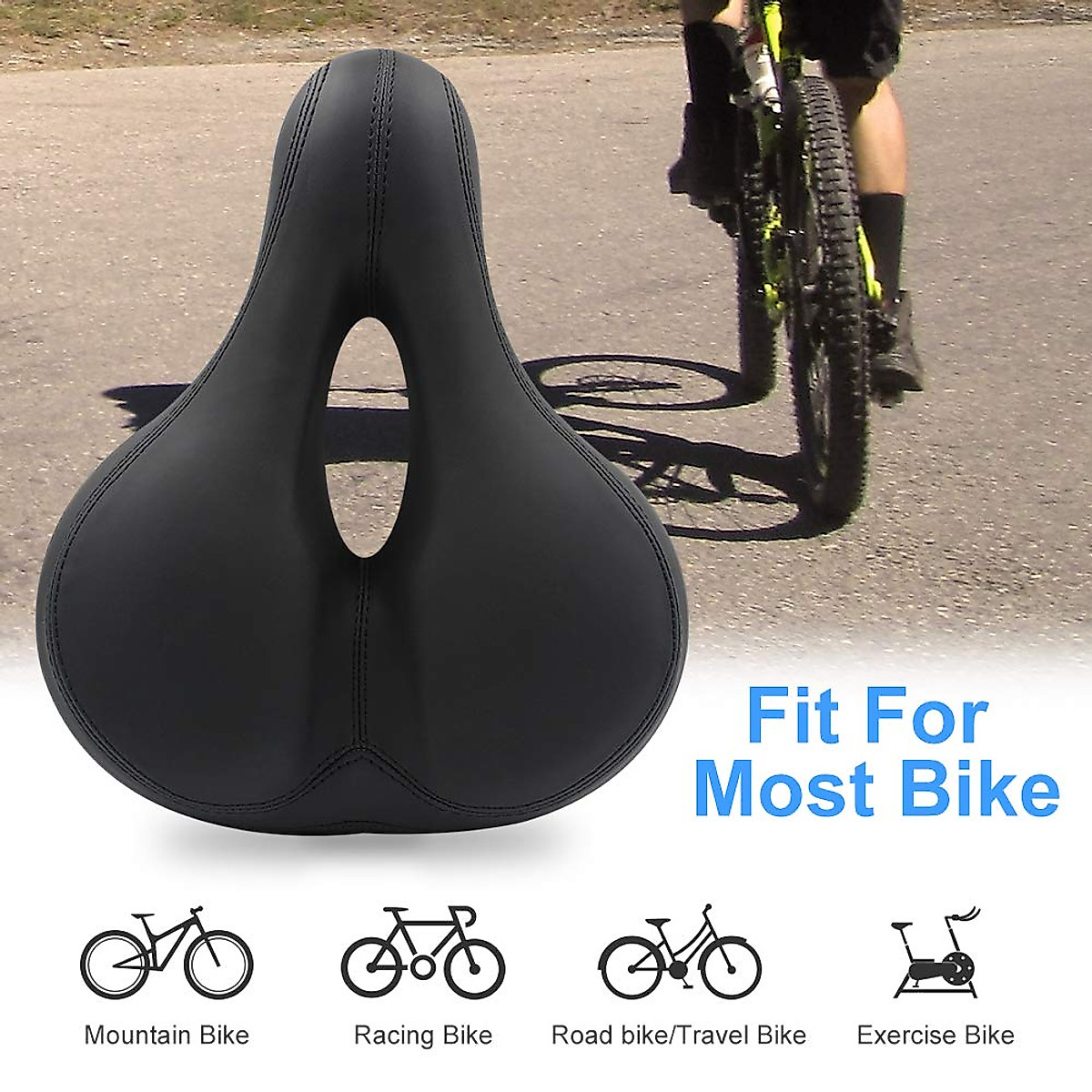 Bike Seat Bicycle Saddle, Shock-Absorbing Spring Reflective Strip, Thickened Memory Foam, Waterproof Replacement Leather Bicycle seat Cushion, for Outsole Men and Women Mountain Bikes
