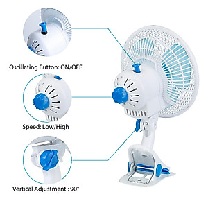 KOCASO 8.1 Inch Oscillating Desk Fan with Strong Wind and Clamp with Cable Cord