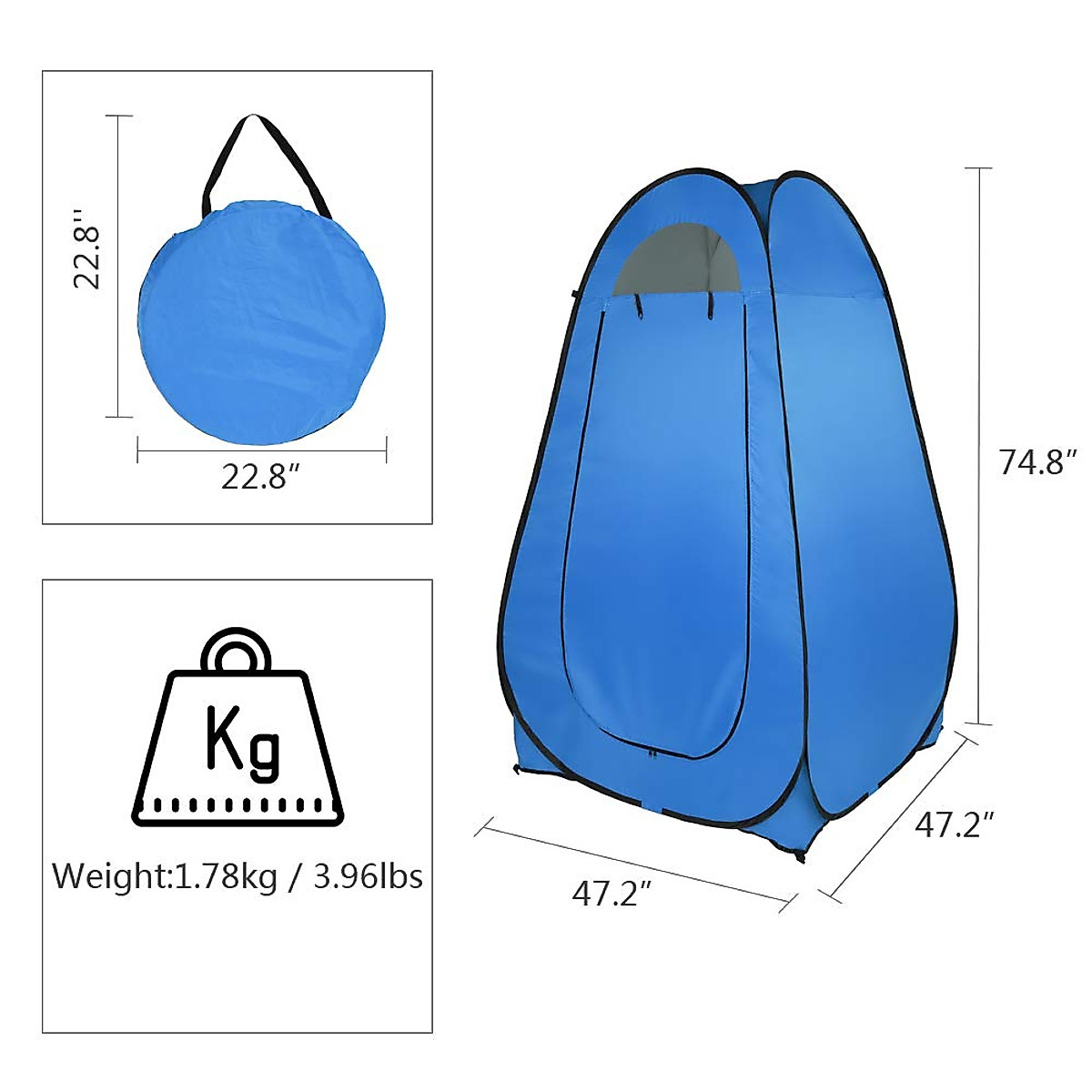 Volowoo Pop Up Privacy Tent Shower Tent, 1-2 PersonPortable Outdoor Camping Bathroom Toilet Tent Changing Dressing Room Privacy Shelters Room for Hiking and Beach Sun Shelter Picnic,Blue