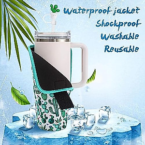 Reusable Neoprene Insulated Sleeves Cup Holder for Stanley 40oz Tumbler with Handle,Protective Water Bottle Sleeve Cover,with 2 Straw, Cleaning Brush and Straw Cover for Stanley Cup Accessories