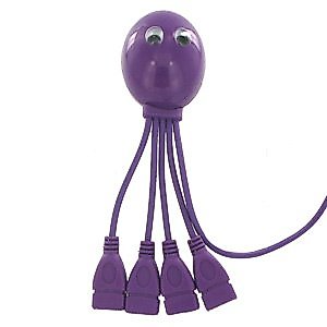 USB Hub 2.0 4-port For Mac and PC. True USB 2.0 Speed. 4-Legged Octopus (TM). Very Cute Octopus Design. (Purple)