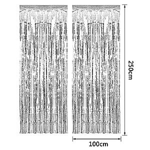 Sumind 8 Pack Foil Curtains Fringe Curtains Tinsel Backdrop Metallic Curtains for Birthday Wedding Party Photo Booth Decorations (Silver)