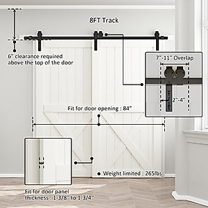 skysen 8FT Heavy Duty Sliding Barn Door Hardware Single Track Bypass Double Door Kit Black(Bypass J Shape-1)