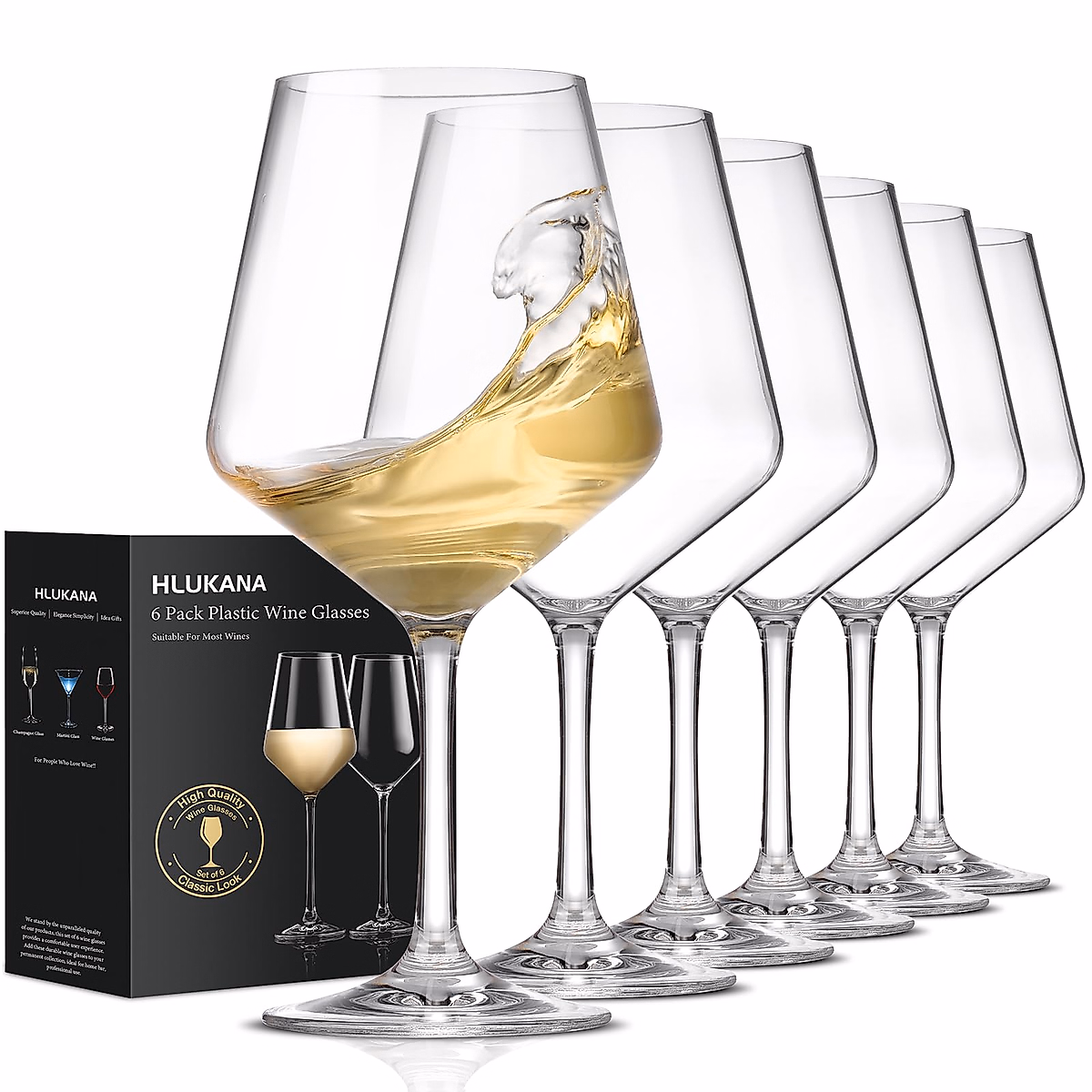 Hlukana Unbreakable Wine Glasses Set of 6, 16 oz Plastic Wine Glasses with Stem, BPA Free, Reusable Wine Glass for Poolside, Outdoors Camping Picnic Restaurants Home Bar Christmas Unique Gift