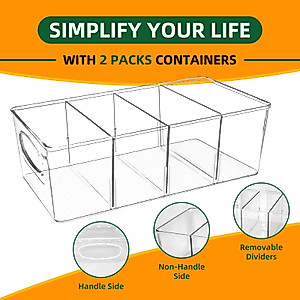 Generic 2 Pack Pantry Organizer Bins with Removable Dividers, 4 Divided Sections, Clear, Sturdy & Lightweight, Perfect for Cabinet, Kitchen, Pantry & Refrigerator Organization