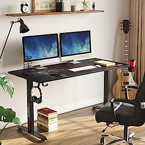 SEVEN WARRIOR Gaming Desk 55’’, T-Shaped Carbon Fiber Surface Computer Desk with Full Mouse Pad, Gamer Desk with Headphone Hook, USB Rack, Cup Holder