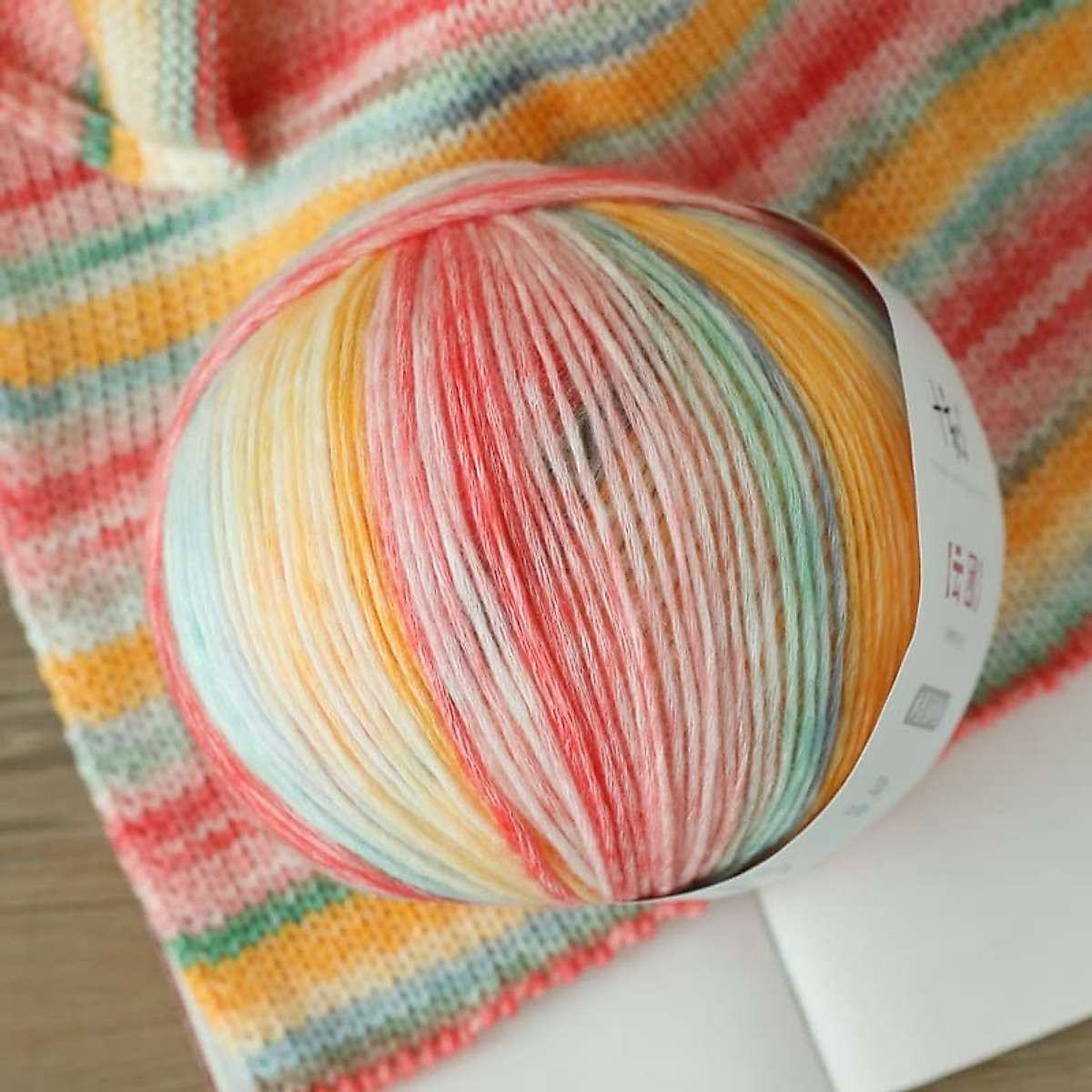 200g/Ball Wool Cotton Acryilc Yarn Gradient Rainbow Color Autumn Winter Sweater Scarf Hat Hand Knitting Crochet (Color : YT07)