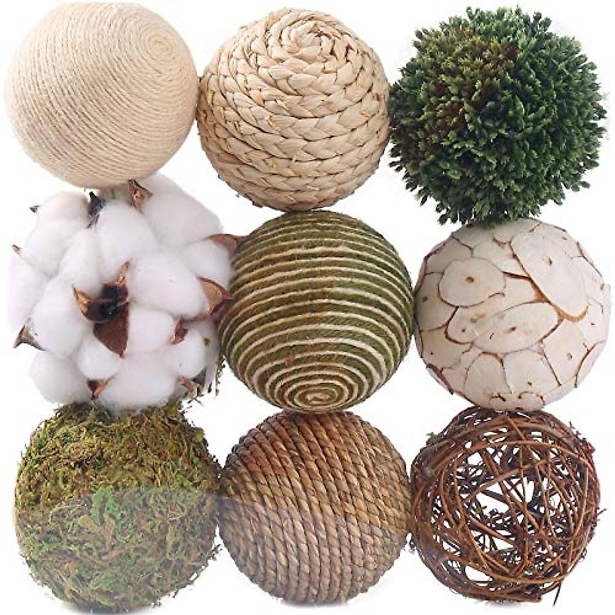 CIR OASES 9pcs 3.5Inch Fall Decorative Ball Orb Rattan Ball Rattan Woven Orbs Spherical Bowl and Vase Filler for Home Party Wedding Display Decor Props