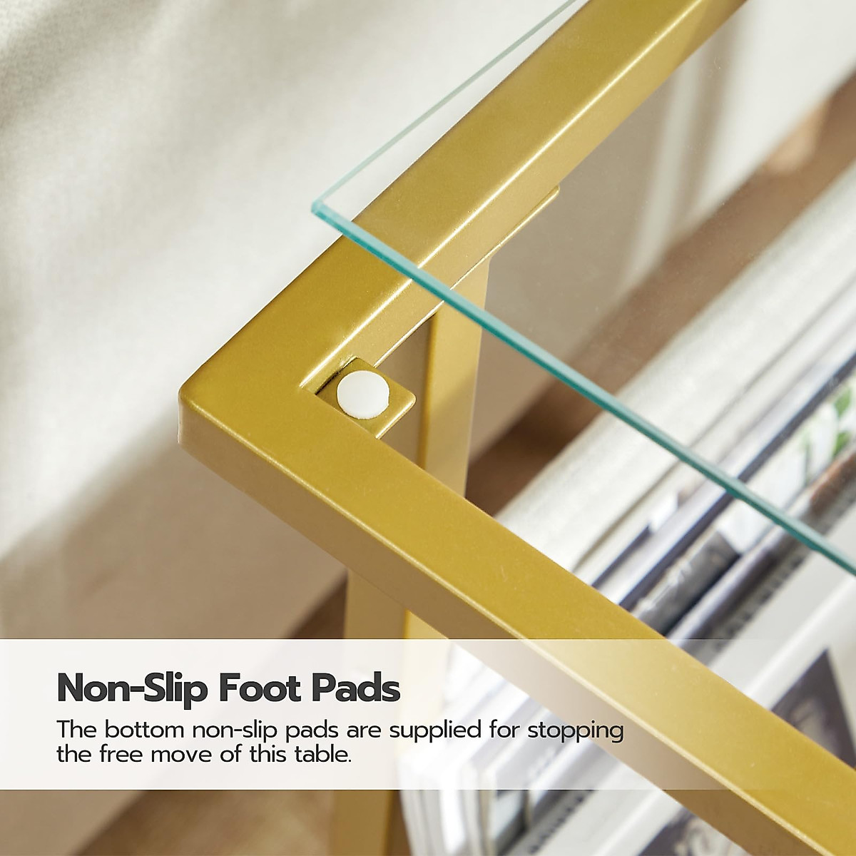 HOOBRO Narrow End Table, Tempered Glass Side Table, Small Nightstand, Bedside with Storage Holder, Coffee Table for Small Spaces, Bedroom, Living Room, Easy Assembly, Sturdy, Gold GD78BZ01