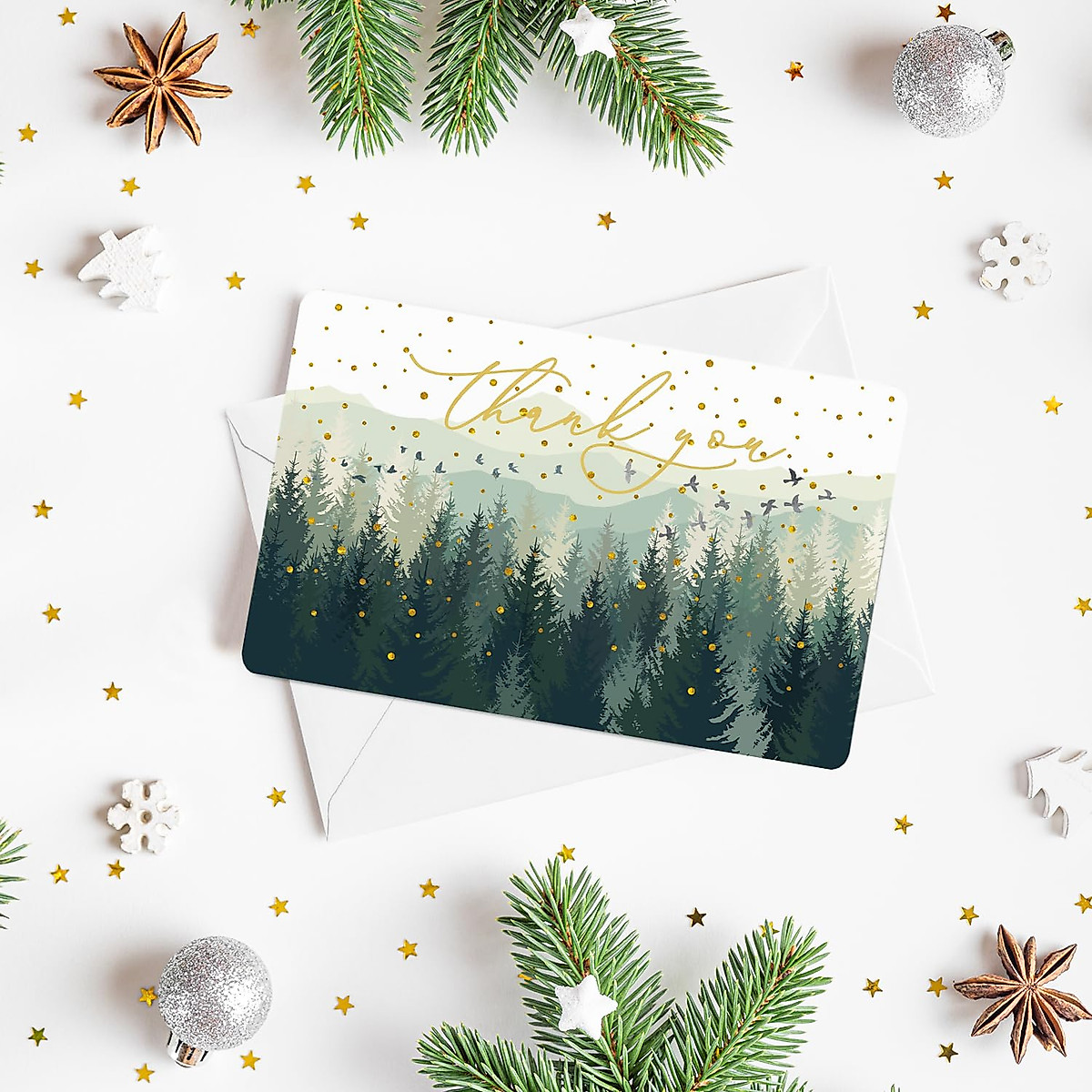 Artoid Mode 36 Pack Mountain Tree Forest Thank You Cards Golden Polka Dot Greeting Cards Gift With Envelope Sticker Blank Note Cards for Birthday Wedding Baby Shower Bridal Shower, 4 x 6 Inch