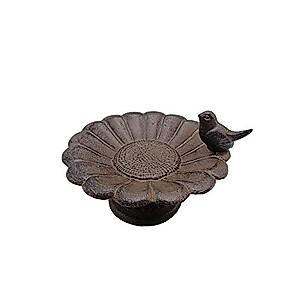 Comfy Hour 7" Cast Iron Bird on Top of Bird Bath/Feeder for Outdoor Garden Decoration, Brown, Spring in Garden Collection