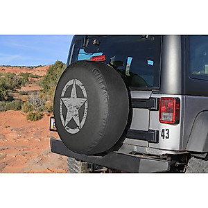 Boomerang - 32" Distressed Star - Spare Tire Cover - (Black Denim Vinyl) for Jeep Wrangler JK (2007-2018) - Silver Print - Made in The USA