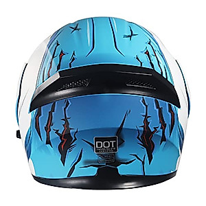 KYPARA Motorcycle Dual Visor Flip up Modular Full Face Helmet with DOT Certification of Impressionism (M, Snow Shark)