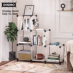 DINMO 6 Cubes Storage Organizer, Bookcase, Display Shelf with Wooden Mallet, Cabinet Storage for Kids, Adult, Office, Bedroom, Bathroom, White