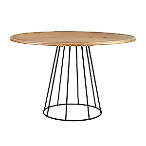 Powell 47.25" Round Wood Top with Modern Metal Base Monika Dining Table, Natural and Black