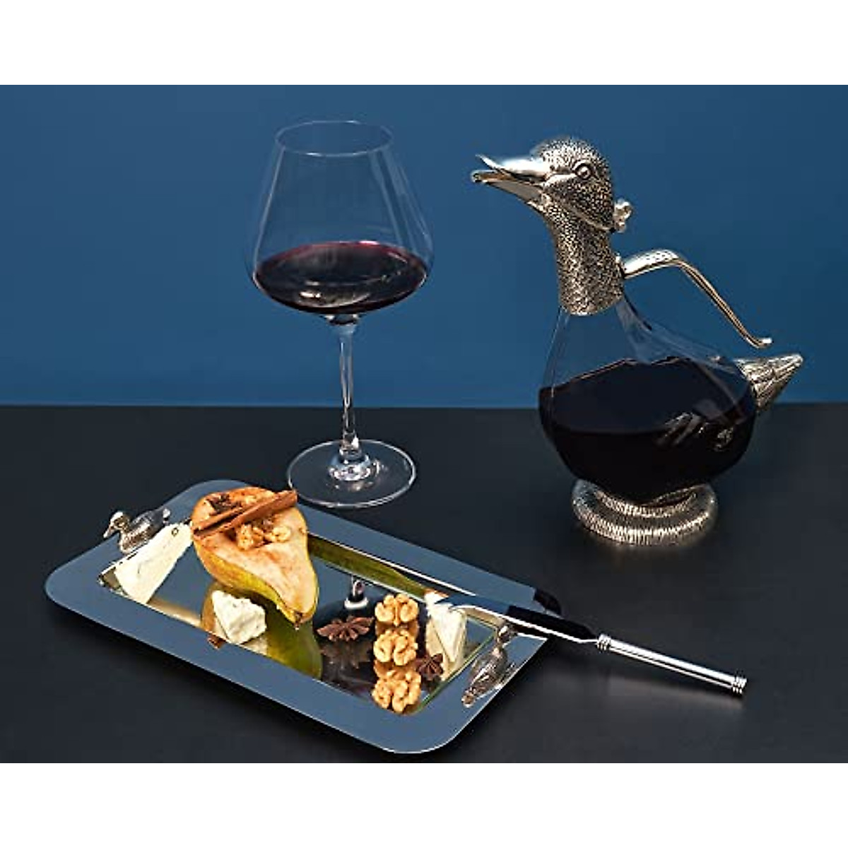 Rigeli Regent Silverplated Duck Decanter 25.3 oz, 750ml Red Wine Carafe, Wine Gift, Wine Accessories Decanter for Wine, Men/Women's Good Gift on Special Day