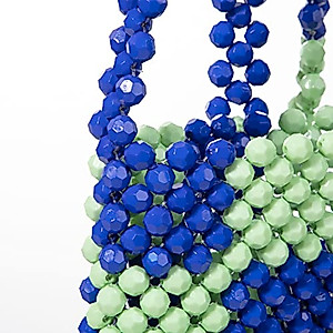 YUSHINY Acrylic Diamond Beaded Color Blending Chequered Shoulderbag Evening Cellphone Bag for Women (Green&Blue)