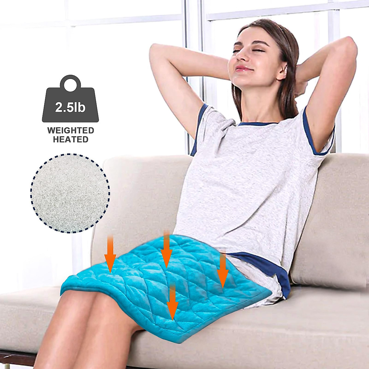 Pasonio Full Weighted Electric Heating Pad for Back Pain & Cramps Relief, 2.3lb Large Size for Neck and Shoulders, Moist & Dry Heat Therapy with Auto Shut Off,12x24, Washable-PB02(Blue)