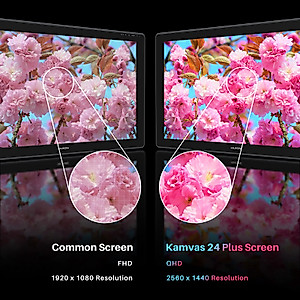 HUION Kamvas 24 Plus 2.5K QHD Graphic Drawing Tablet with Screen, 140% sRGB Full-Laminated QD Drawing Monitor with Battery-Free Stylus 8192 Pen Pressure Tilt for PC, Mac, Android, 23.8inch Pen Display