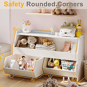 Fulhope Toy Storage Organizer for Kids, Toy Storage Cabinet with Drawers, Boys and Girls Toy Shelf with Wheels, Toy Organizer Kids Bookshelf with Storage for Nursery, Playroom, Bedroom (White)