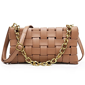 YP Woven Small Crossbody Handbag Purse for Women Oversized Woven Shoulder Strap Messenger Bag Clutch Wallet Square Bag (Brown1)