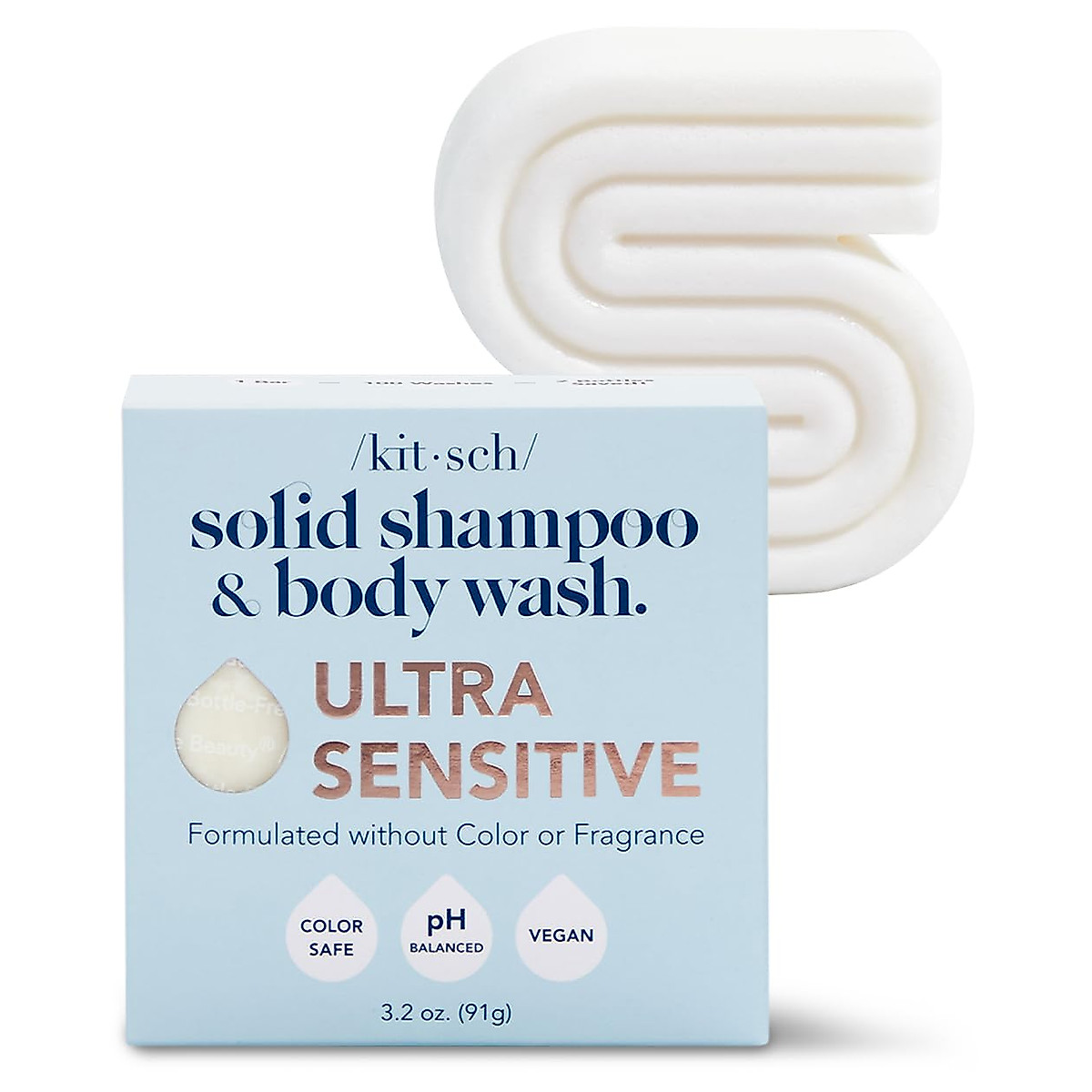 Kitsch 2-in-1 Shampoo Bar & Body Wash Bar for Sensitive Scalp & Skin, Made in US, Ultra Sensitive Shampoo Bars for Hair & Body, Vegan Soap Bar, 5 Ingredients Only, Scent Free, Paraben Free, 3.2oz