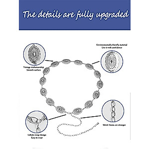trypro Metal Waist Chain Belt for Women Western Cowgirl Adjustable Concho Silver Chain Belts for Dresses Jeans Gift