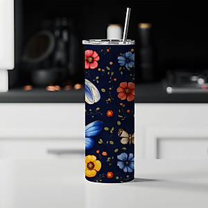 Medpol retro flower tumbler with lid and straw 20 oz insulated tumbler cups retro flower insulated travel coffee mugs for women cute sippy cups stainless insulated travel cups