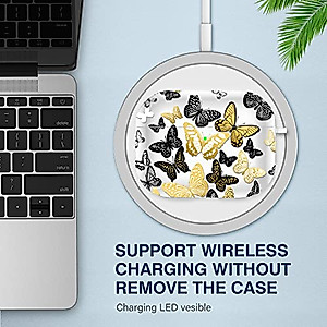 Youskin Airpods Pro Case Cute Airpods Pro Case Cover Clear Soft TPU Flexible Apple Airpods Pro Charging Case with Keychain for Women Girls，Golden Butterfly