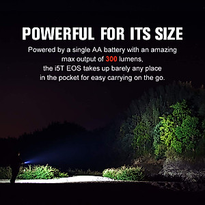 OLIGHT I5T EOS 300 Lumens Slim EDC Flashlight Dual-Output for Camping and Hiking, Tail Switch Flashlight with Beam Distance 196ft, Powered by Single AA Battery, Black