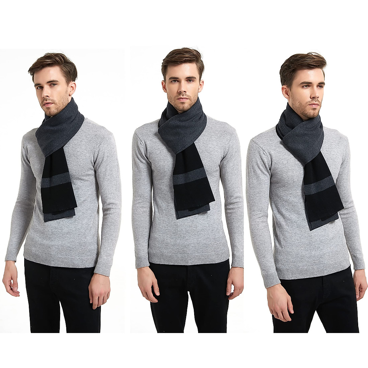 LanHong Men Winter Cashmere Scarf Wool Soft Warm Knitted Casual Scarves for Men