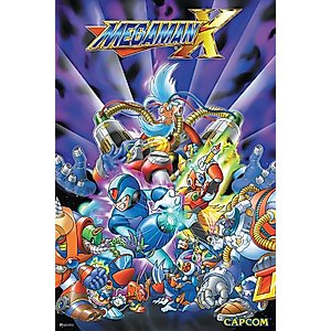 Mega Man X Cover Box Art Video Game Video Gamer Classic Retro Vintage 90s Gaming MegaMan Capcom Legacy Collection Megaman 11 Mega Man X Dr Wily Cool Wall Art Print Poster 24x36