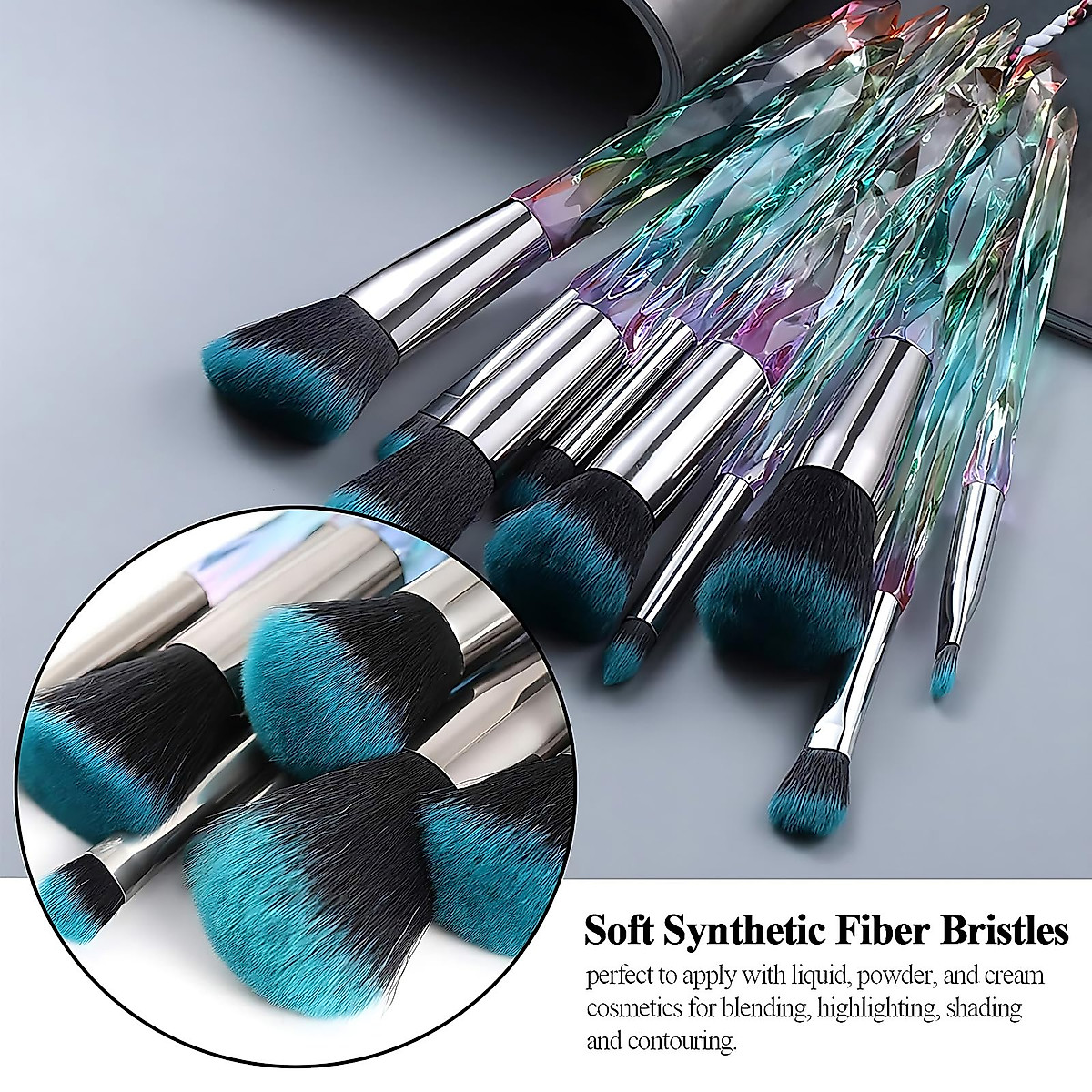 Kingtree Makeup Brushes Set, 10PCS Crystal Makeup Brushes Premium Synthetic Powder Foundation Concealer Eye Shadow Brush, Professional Face Eye Make Up Brushes for Girls Women