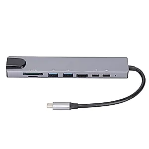 USB C Adapter, High Durability Plug and Play Wide Compatibility Multiport USB Hub 8 in 1 for Office for Home for Travel