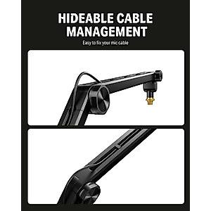 Donner Boom Arm, Adjustable Mic Stand on Desk with 3/8'' to 5/8'' Screw Adapter, Heavy Duty ALU Mic Stand up to 4.2 lbs, Microphone Arm with Cable Management Design for Gaming, Podcast, Recording