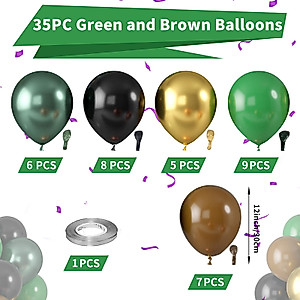 Green and Brown Balloons, Dark Emerald Green Balloon Camouflage Green Black Brown Balloons, Metallic Green Gold Balloons for Camping Game Jungle Theme Camo Birthday Baby Shower Army Party Decorations