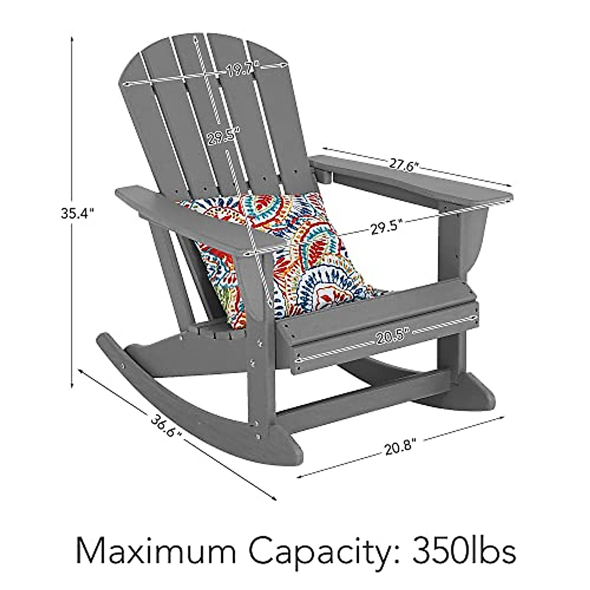Sundale Outdoor Adirondack Rocking Chair with Pillow/Cushion, Patio Plastic All Weather Adirondack Rocker, Perfect for Outside, Lawn, Garden, Pool, Yard, Grey