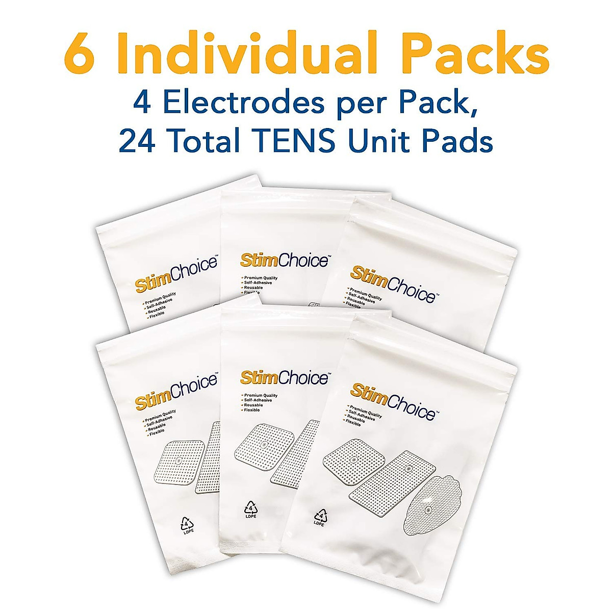 StimChoice TENS Unit Pads Snap Electrodes Hand Shaped Pack Electrode Pad Set, White, 24 Count