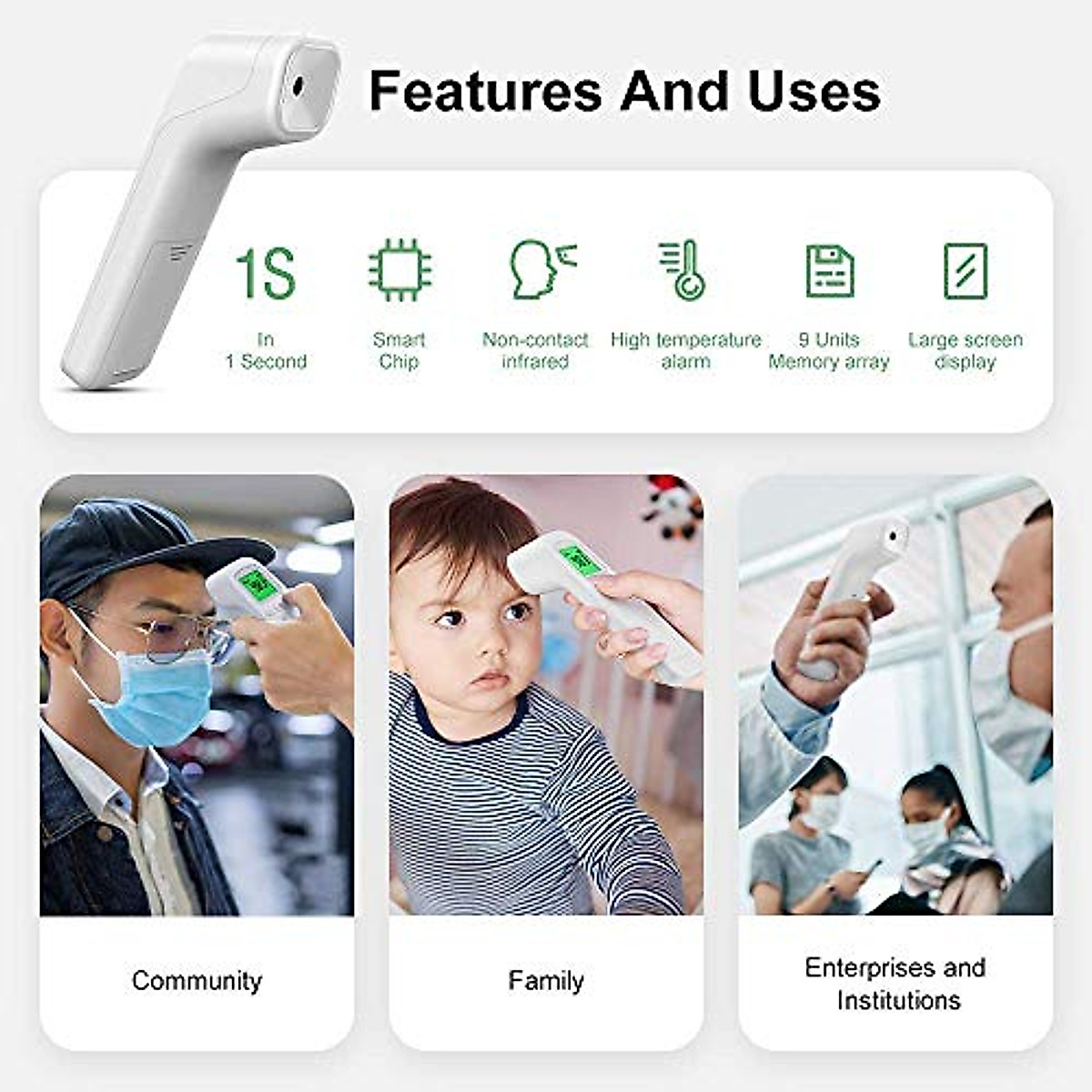 WORUIJIA Forehead Thermometer for Adults，Baby Digital Thermometer with Accurate Instant Readings, Fever Alarm and Memory Function, No Contact Infrared Thermometer for All People, White, WOFKAN004