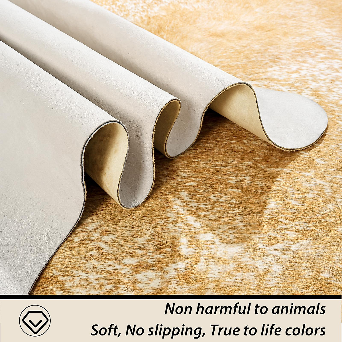 Rtizon Faux Cowhide Rug for Living Room, 6.2 x 7 Feet Khaki, Cow Print Skins Rug for Bedroom,Premium Faux Fur Animal Cow Hide Rugs Carpet for Western Decor