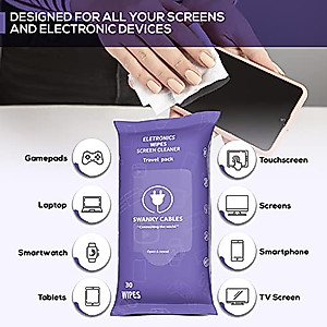 Swanky Cables Screen Cleaner Wipes: Electronic Wipes for Screens - Computer Screen Wipes for Electronics, Lens, Phone, Tv Screen and Monitor Cleaning - Tech Wipes with Microfiber Cloth (30 Count)