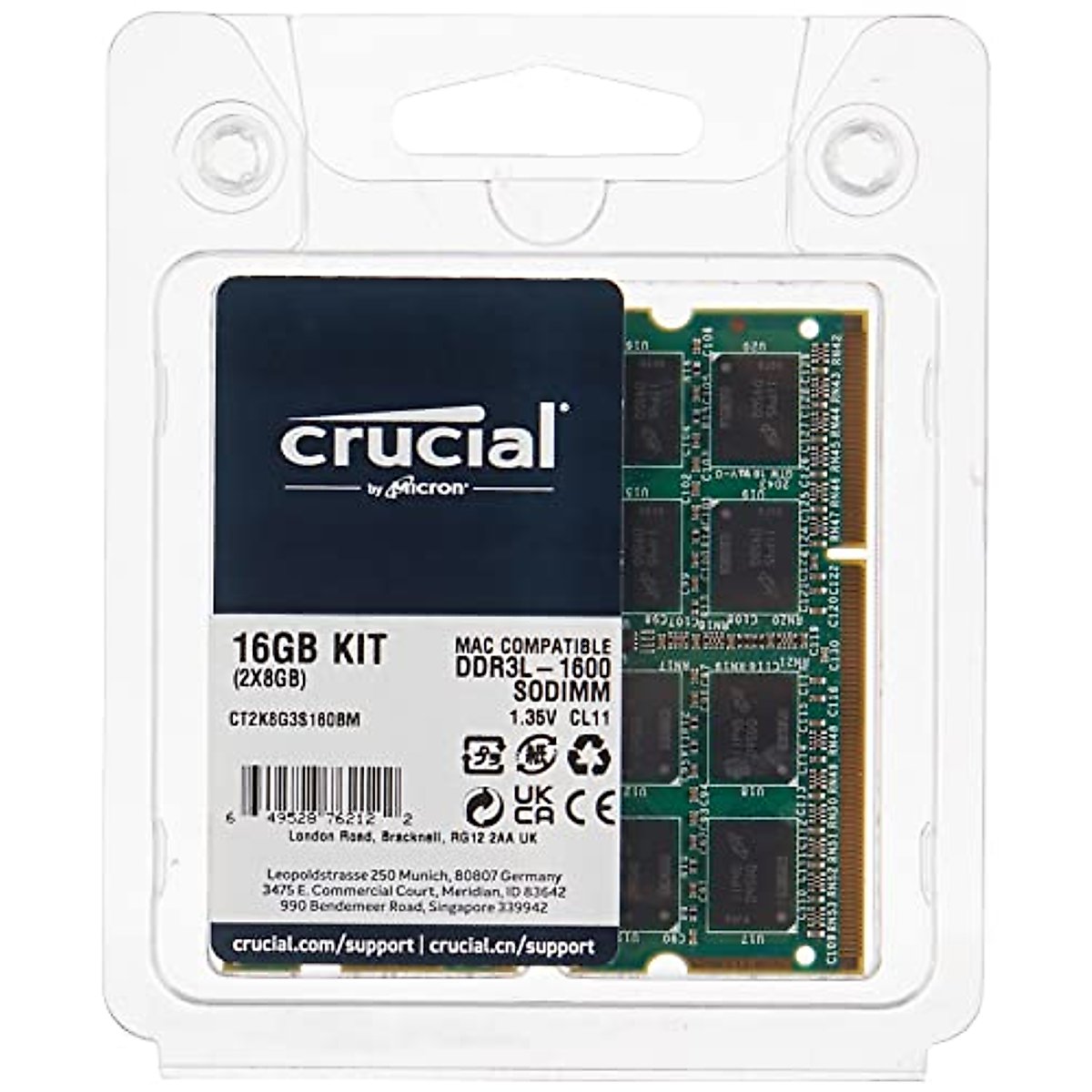 Crucial RAM 16GB Kit (2x8GB) DDR3 1600 MHz CL11 Memory for Mac CT2K8G3S160BM
