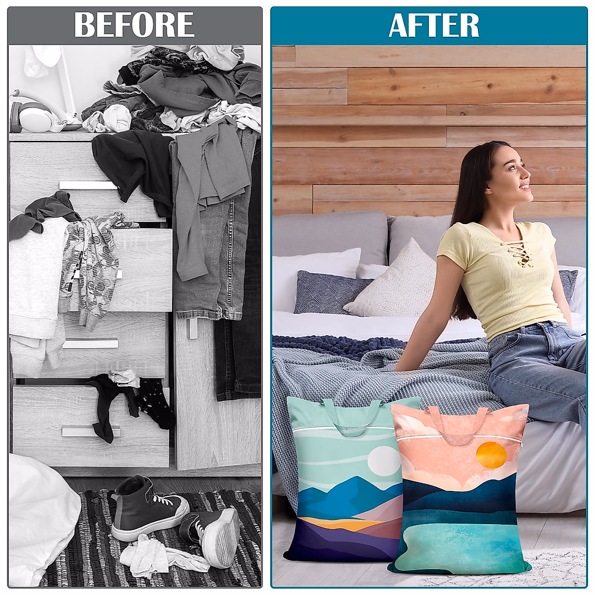 2 Pcs Large Travel Laundry Bag Waterproof with handle Washable Dirty Clothes Bag for Traveling Wet Dry Bag Bathing Suit Workout Bag for Gym Clothes Laundry Wet Clothes Swimming Pool College Dorm