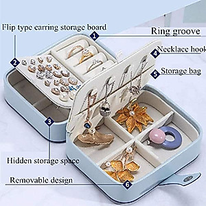ZZYINH AN207 Double-Sided Jewlery Box Portable Jewelry Box Leather Ear Stud Ring Necklace Earrings Storage Box Small Jewelry (Color : Blue)